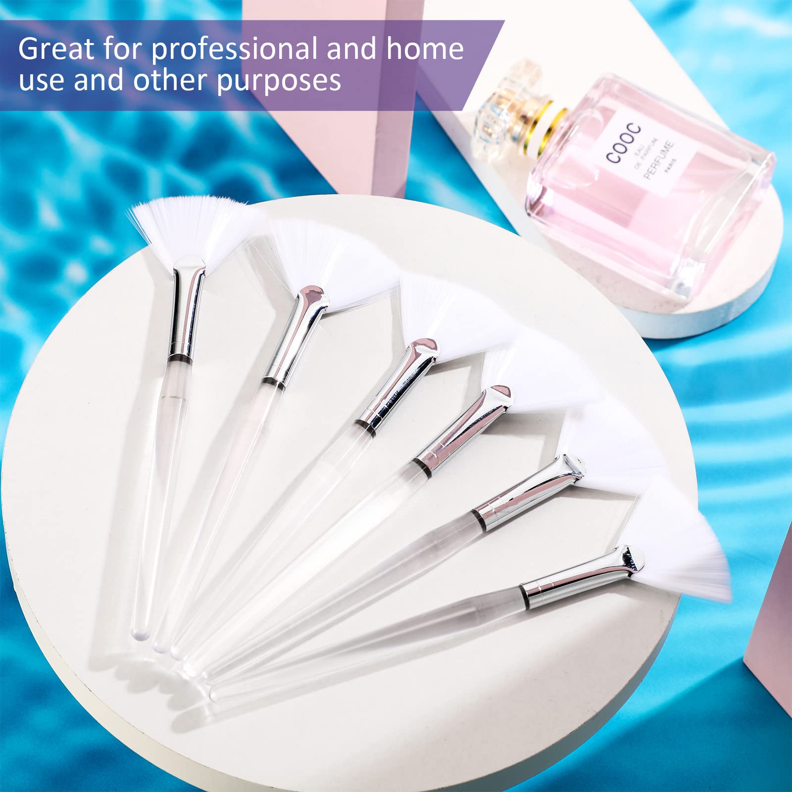 Maitys 6 Pieces Fan Mask Brushes Soft Fan Facial Mask Applicator Tools Brush Makeup Brushes Cosmetic Tools with Handle for Makeup Women(White Hair)