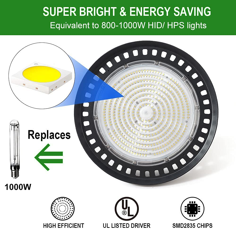 OSTEK 2Pack UFO led high Bay Light 240W, 0-10V Dimmable High Bay LED Lighting Fixture, 5000K, US Hook 5' Cable Barn Workshop Bay Lighting for Garage/Commercial Warehouse/Wet Location (240)