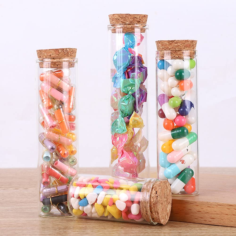 VASANA 10PCS 60ml/2oz Test Tube Glass Vials Bottles Jars Container with Wood Cork Stoppers for Candy Tea Liquid Dispenser (UKZ22404T)