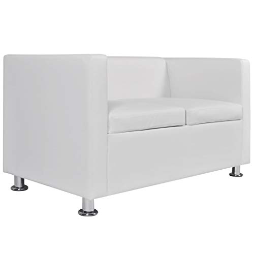 YUUIKLLE Sofa 2-Seater, Sofa Bed with Armrest, Modern Black Faux Leather Love Seats Futon Sofa Loveseat Living Room Office Couch Small Space,Artificial Leather White