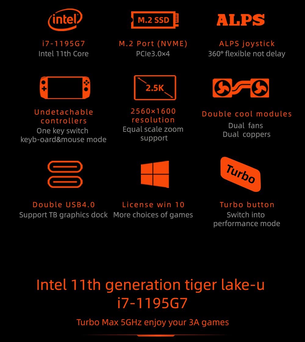 QZUKOY OneXPlayer 8.4 Inches Handheld Game 11th Core I7-1195G7 Video Game Console Windows 10 Laptop 2560x1600 Mini Pocket Ultrabook UMPC Tablet PC 16GB RAM (Core i7-1195G7 16GB/1TB)