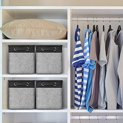 Fabric Cube Storage Bins 10.5" x 10.5" x 11", Clothes Storage Basket with Handle for Cube Organizer, Shelf, Closet, Nursery, Office, Laundry Room (Set of 6, Dark Grey)