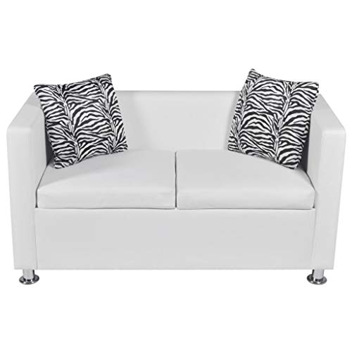 YUUIKLLE Sofa 2-Seater, Sofa Bed with Armrest, Modern Black Faux Leather Love Seats Futon Sofa Loveseat Living Room Office Couch Small Space,Artificial Leather White