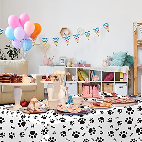 3 Pack Puppy Dog Pet Paw Print Plastic Tablecloth Table Cover,Large Paw Print and Bone Sign Plastic Disposable Rectangle Table Cover for Pet Dog Themed Birthday Party Decorations,54x108 inch