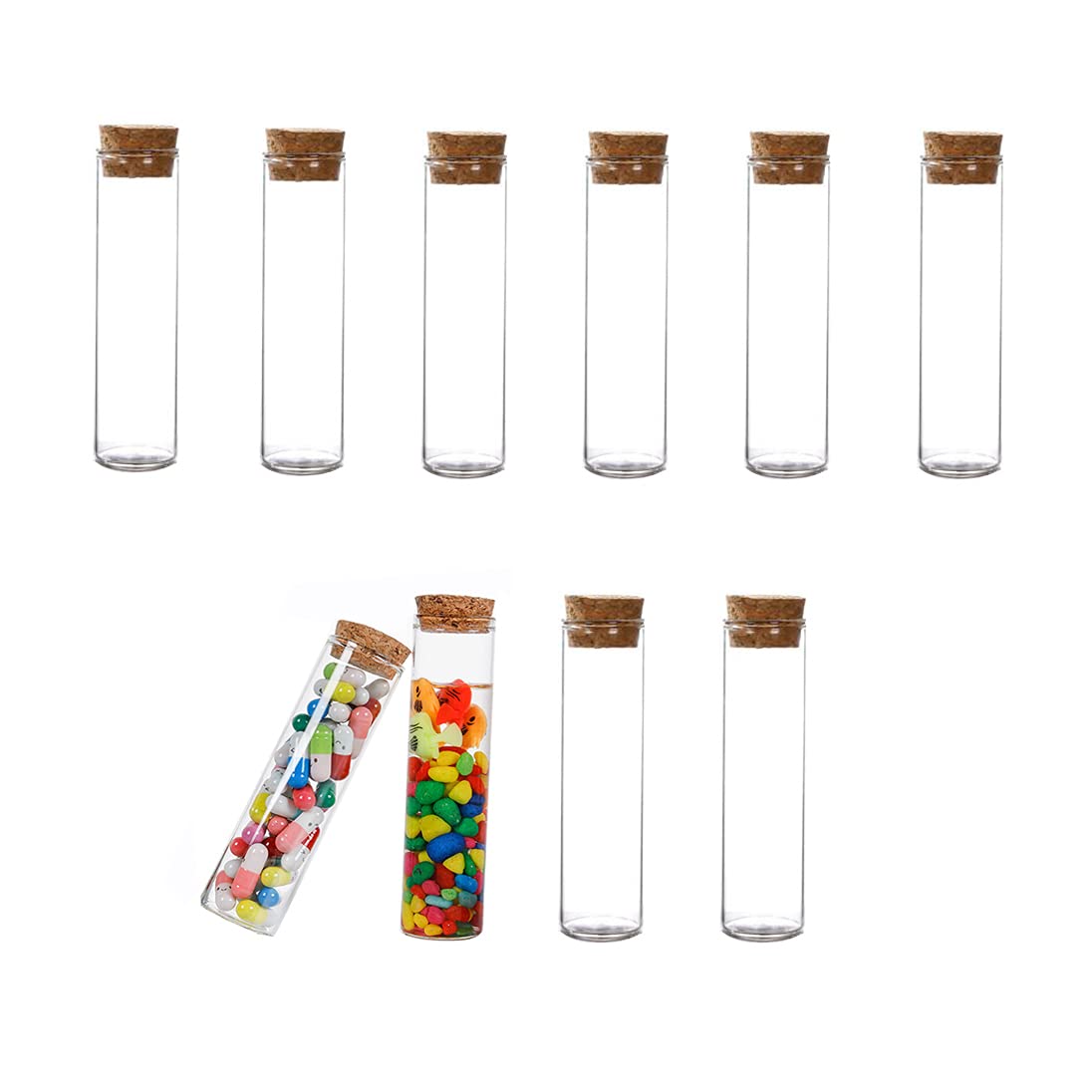 VASANA 10PCS 60ml/2oz Test Tube Glass Vials Bottles Jars Container with Wood Cork Stoppers for Candy Tea Liquid Dispenser (UKZ22404T)