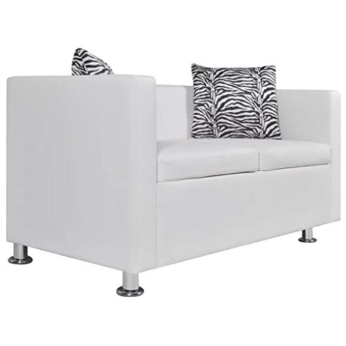 YUUIKLLE Sofa 2-Seater, Sofa Bed with Armrest, Modern Black Faux Leather Love Seats Futon Sofa Loveseat Living Room Office Couch Small Space,Artificial Leather White