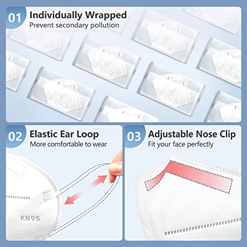 HALIDODO Individually Wrapped, 60 Packs KN95 Face Mask, 5-Ply Breathable Comfortable Safety Mask with Over 95% Filtering(Black)