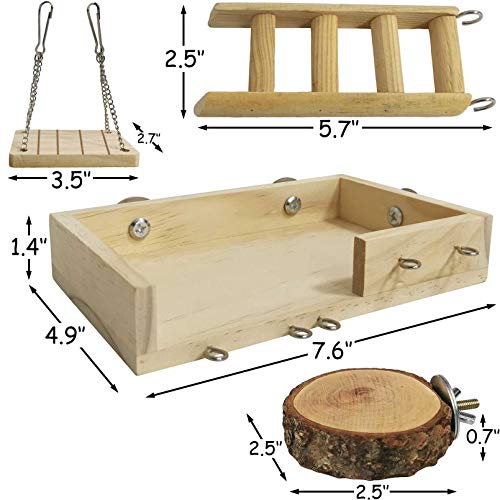 kathson Dwarf Hamster Wood Platform with Ladder Swing Climbing Toys Rat Playground Set Hamster Crawling Cage Accessories for Gerbil Dwarf Rat 5PCS