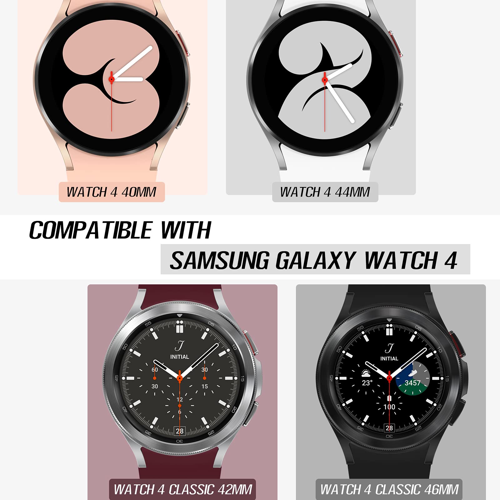 GrTrees 5 Packs Bands Compatible with Samsung Galaxy Watch 6 5 45mm 44mm 40mm/Galaxy Watch 4 40mm 44mm/ Galaxy Watch 4 Classic 46mm 42mm, 20mm Adjustable Silicone Replacement Straps for Women Man