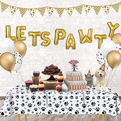 3 Pack Puppy Dog Pet Paw Print Plastic Tablecloth Table Cover,Large Paw Print and Bone Sign Plastic Disposable Rectangle Table Cover for Pet Dog Themed Birthday Party Decorations,54x108 inch