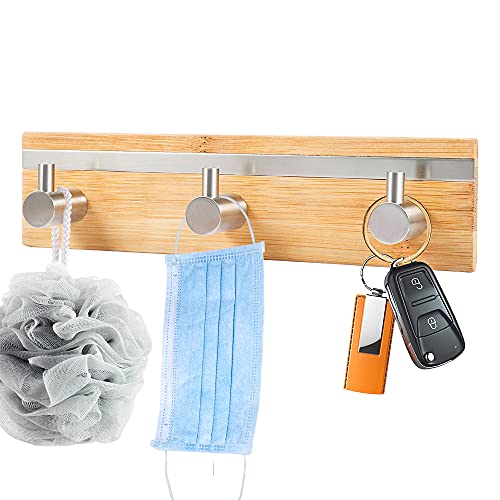 Picowe Key Holder Wall Key Rack Adhesive Bamboo Key Hooks Key Hanger Key Organizer for Wall for Kitchen Bathroom Mudroom Hallway Entryway