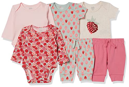 Amazon Essentials Unisex Babies' Cotton Layette Outfit Sets, Pack of 6, Multicolor/Floral/Strawberries, 12 Months