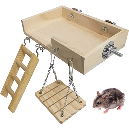 kathson Dwarf Hamster Wood Platform with Ladder Swing Climbing Toys Rat Playground Set Hamster Crawling Cage Accessories for Gerbil Dwarf Rat 5PCS
