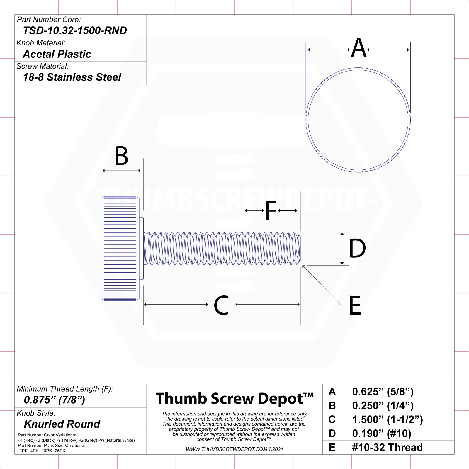 #10-32 x 1-1/2" Thumb Screw Stainless Steel - Black Knurled Round Plastic Knob - Fine Thread Thumbscrew - Length: 1.500" - Proudly Built in USA - Package of (4)