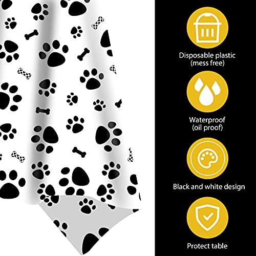 3 Pack Puppy Dog Pet Paw Print Plastic Tablecloth Table Cover,Large Paw Print and Bone Sign Plastic Disposable Rectangle Table Cover for Pet Dog Themed Birthday Party Decorations,54x108 inch