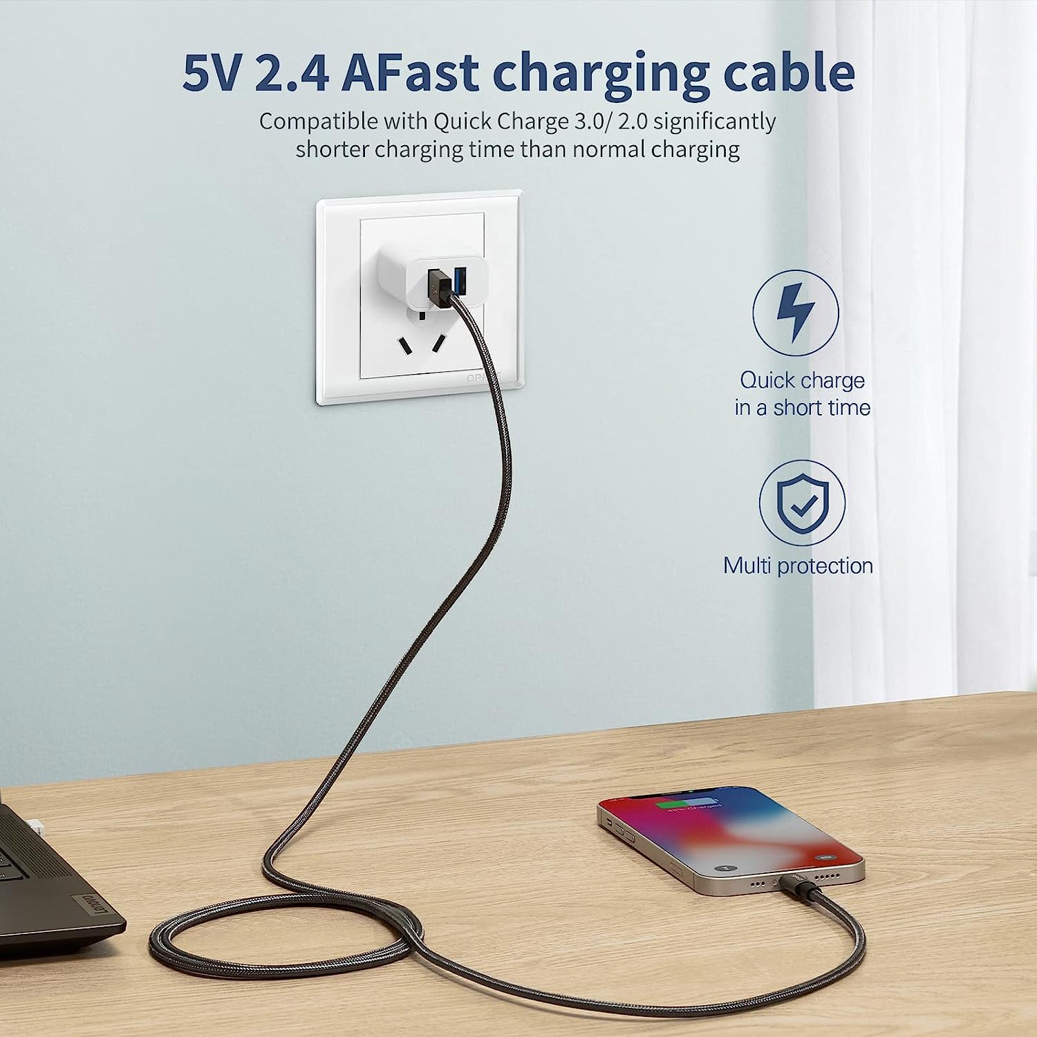 SUPVOL Charger [MFi Certified] 5FT USB A Charging Cable Nylon Braided High Speed Data Sync Transfer Cord