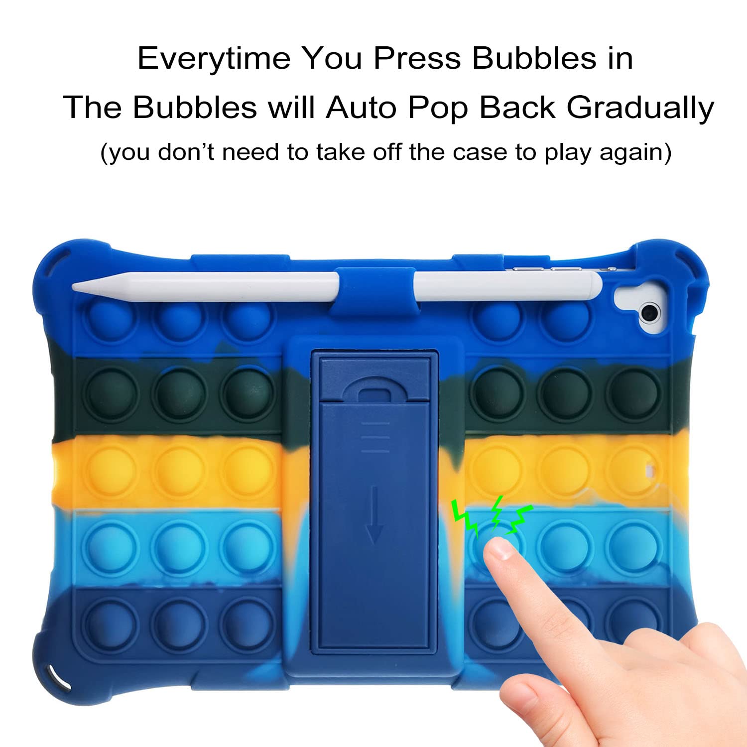 iZi Way Pop It for iPad Mini Case 5 4 3 2 1 Gen Kids Boys, Poppet Fidget Push Bubble Silicone Tablet Case Cover, Stand, Shoulder Strap, Pencil Holder for iPad Mini 5th 4th 3rd 2nd 1st, 7.9” - Blue