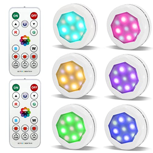 MFOX Under Cabinet Led Lighting, Closet Lights|Puck Lights with Remote, RGB Color Changing Dimmable Lighting