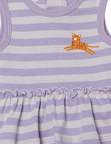 Amazon Essentials Baby Girls' Sleeveless Bodysuit Dress, Pack of 3, Gold Dots/Lilac Cheetah/Purple Stripe, 3-6 Months