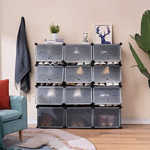 YOUDENOVA Portable Shoe Rack Organizer, 48-Pair Tower Shelf Storage Cabinets, Plastic Shoe Organizer for Entryway, Expandable for Heels,Boots,Slippers