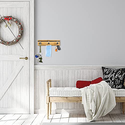 Picowe Key Holder Wall Key Rack Adhesive Bamboo Key Hooks Key Hanger Key Organizer for Wall for Kitchen Bathroom Mudroom Hallway Entryway