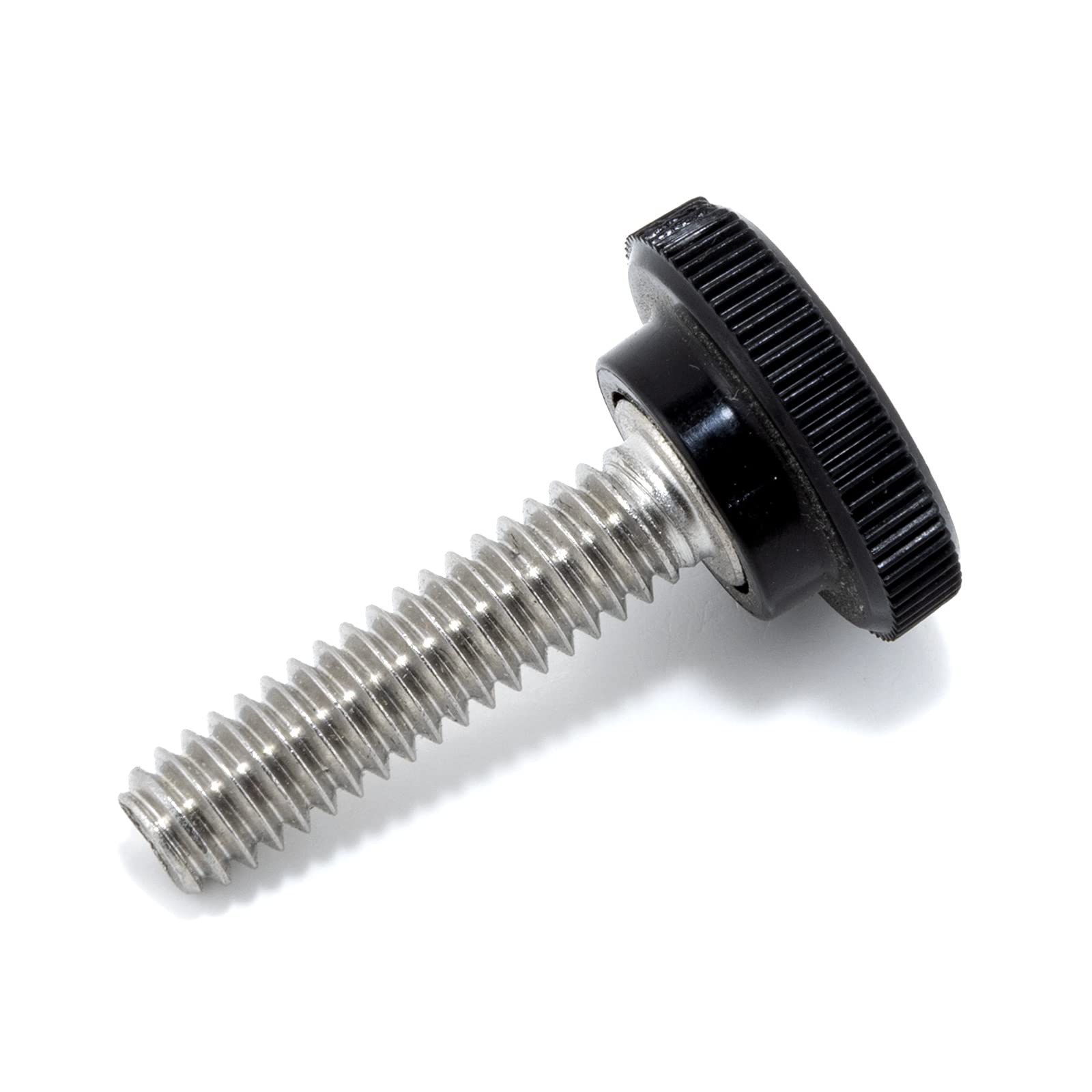 1/4"-20 x 1 Thumb Screw Stainless Steel - Black Knurled Round Plastic Knob - Standard/Coarse Thread Thumbscrew - Length: 1.000" - Proudly Built in USA - Package of (10)