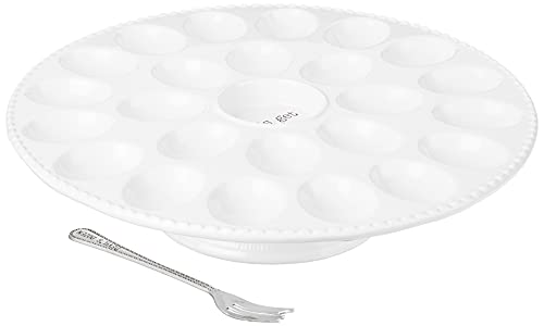 Mud Pie Deviled Egg Dolomite Pedestal Platter, White
