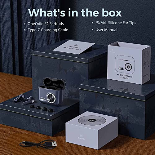 OneOdio True Wireless Earbuds, F2 Wireless Headphones,10mm Drivers with Deep Bass, 48H Playtime, Tiny Size Wireless Earbuds for Commute, Work, Workout, Running Grey