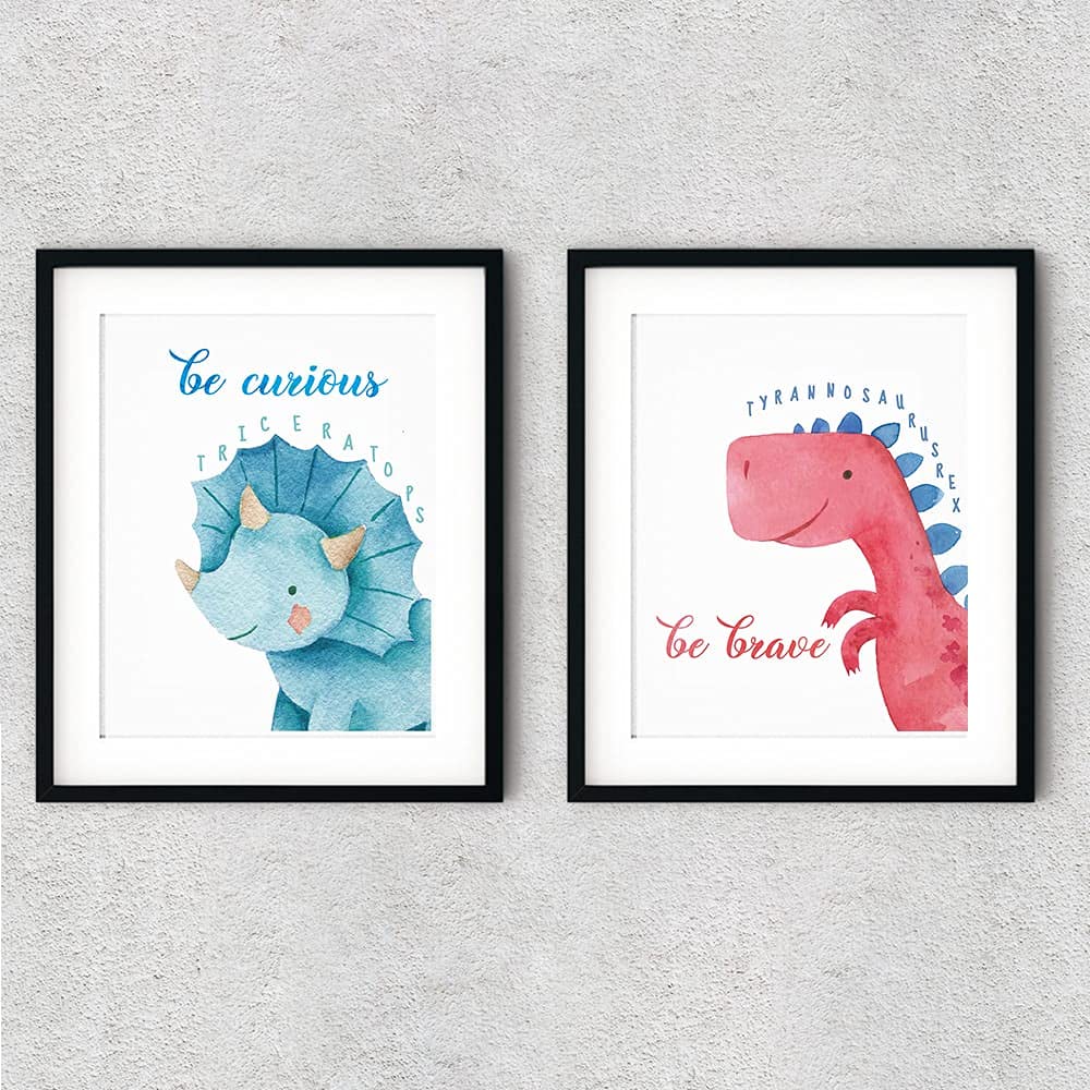 Inspirational Be Kind Be Yourself Be Curious Be Brave Wall Art Decor, Dinosaur Wall Decor for Nursery Bedroom Home, Dinosaur Poster Be Kind Be Brave Decorations for Nursery Room Living Room Home Set of 4 (8βX10β) Unframed