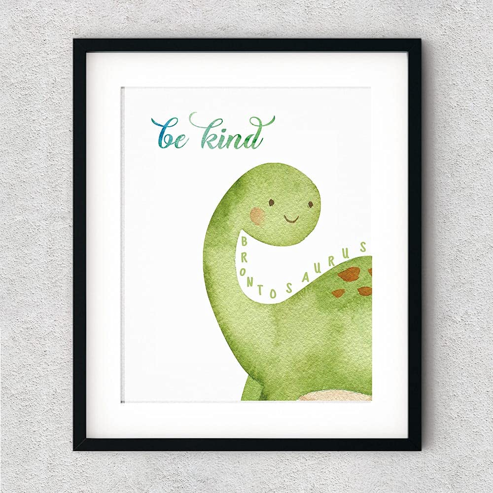 Inspirational Be Kind Be Yourself Be Curious Be Brave Wall Art Decor, Dinosaur Wall Decor for Nursery Bedroom Home, Dinosaur Poster Be Kind Be Brave Decorations for Nursery Room Living Room Home Set of 4 (8βX10β) Unframed