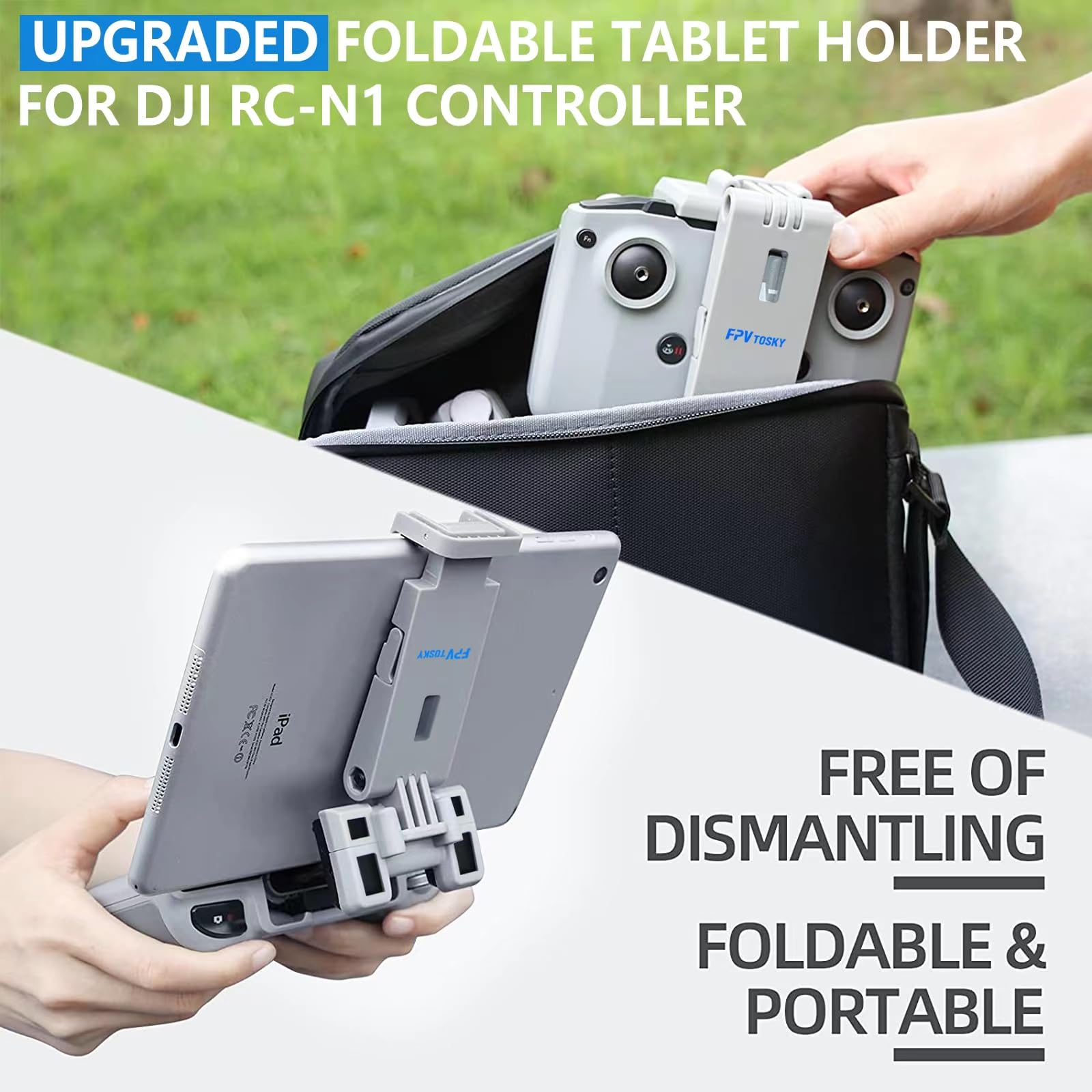 No Disassembly Tablet Holder for DJI Flip/Neo/Mini 4K/ Mini 2 SE/Air 3/ Mini 3/ Mini 4 Pro, 7-12 Inch Foldable iPad Mount Holder Pack of Lanyard and 2 Cables, DJI RC-N1/RC-N2/RC-N3 Accessories