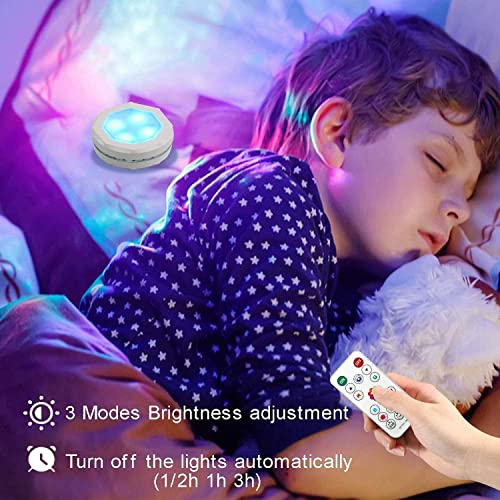 MFOX Under Cabinet Led Lighting, Closet Lights|Puck Lights with Remote, RGB Color Changing Dimmable Lighting