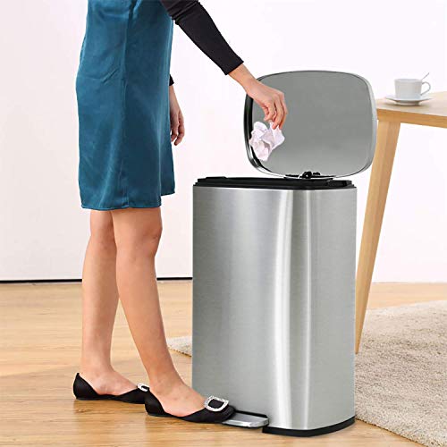 Stainless Steel Step Trash Can 13 Gallon Metal Trash Can with Lid Large Garbage Cans Garbage Bin, Wastebasket with Pedal for Kitchen, Bathroom, Restroom Office Trash Bin, Silver/Nickel