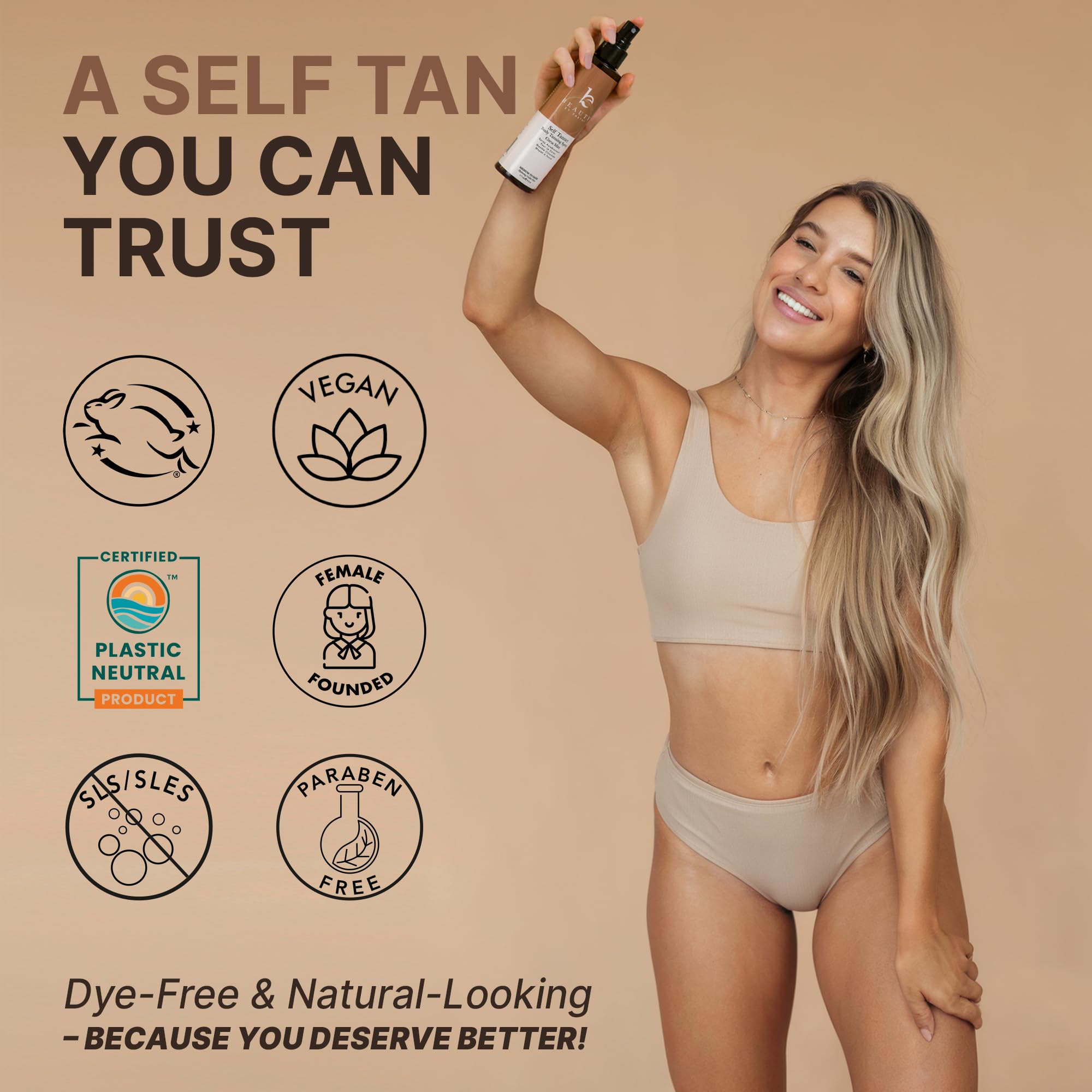 Self Tanner Spray - USA Made with Natural & Organic Ingredients, Fast Drying Spray Tan for Pale Skin, Non Toxic Gradual Tanning Spray, Sunless Tanning Water for Women & Men, Medium to Dark