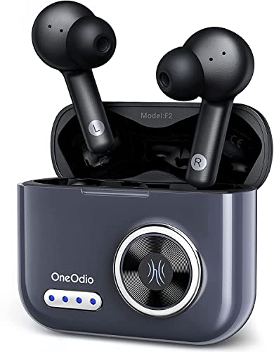 OneOdio True Wireless Earbuds, F2 Wireless Headphones,10mm Drivers with Deep Bass, 48H Playtime, Tiny Size Wireless Earbuds for Commute, Work, Workout, Running Grey