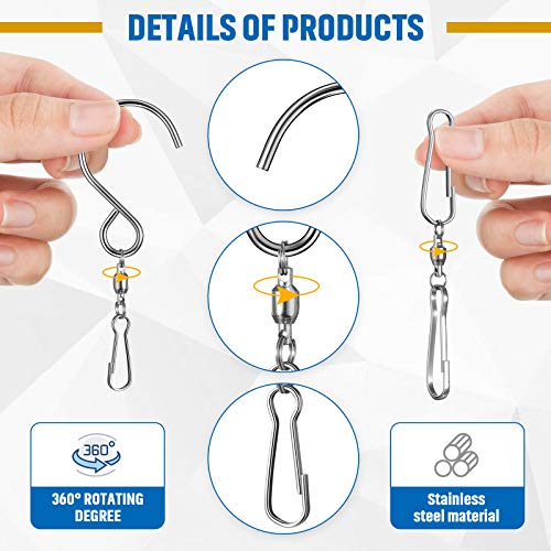 Wind Spinner Swivel Hooks 360 Degree Dual Spinning Windsock Chime Supplies Hanger Swivels Clip Hanging Hooks with Storage Box for Wind Spinners Supply, 2 Styles (Metal Color,30 Pieces)