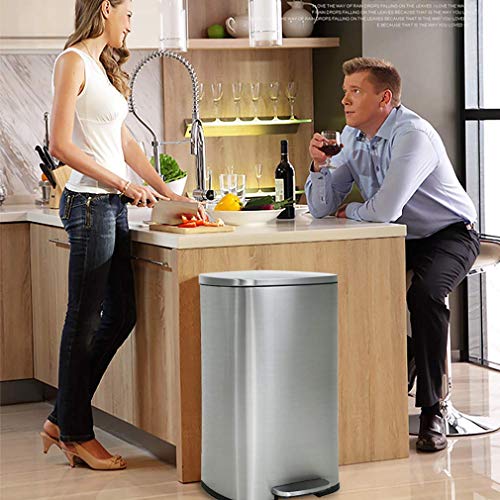 Stainless Steel Step Trash Can 13 Gallon Metal Trash Can with Lid Large Garbage Cans Garbage Bin, Wastebasket with Pedal for Kitchen, Bathroom, Restroom Office Trash Bin, Silver/Nickel