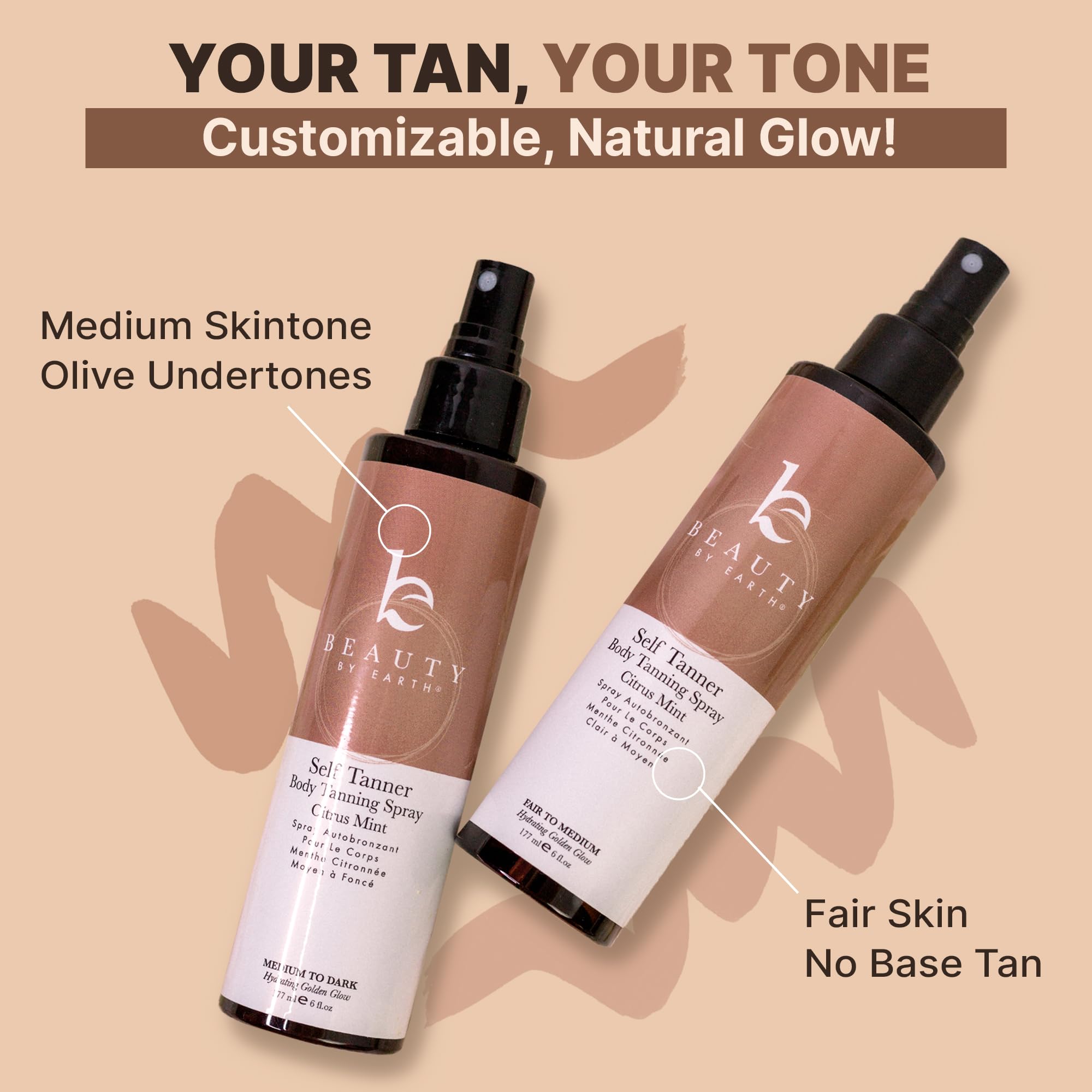 Self Tanner Spray - USA Made with Natural & Organic Ingredients, Fast Drying Spray Tan for Pale Skin, Non Toxic Gradual Tanning Spray, Sunless Tanning Water for Women & Men, Medium to Dark