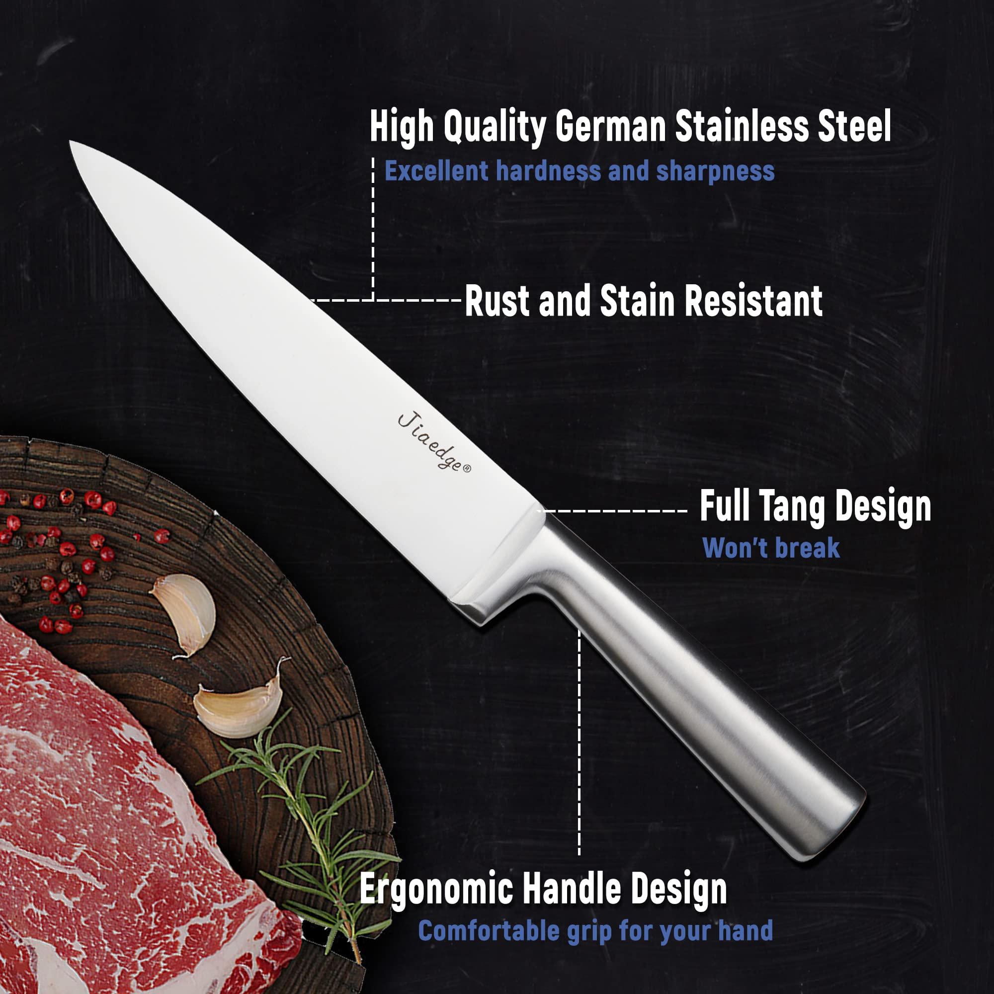 Kinfe set, Jiaedge Kitchen Knife Set with Block, 15-PC German High Carbon Stainless Steel Chef Knives Set for Kitchen with Block, Dishwasher Safe Steak Knives, Acrylic Stand, Knife Sharpener, Silver