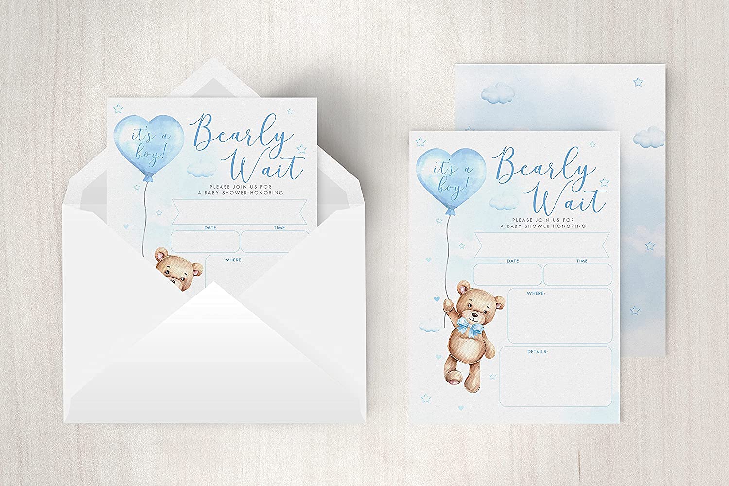 Your Main Event Prints Bear Baby Shower Invitations with Book Request and Diaper Raffle Card, We Can Bearly Wait Teddy, Forest Animal, Baby Sprinkle, 20 Fill in Invites
