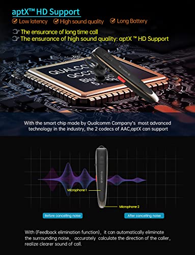 Glazata Wireless Headset with ENC Dual Mic Noise Canceling & Mute Key, apt-X & apt-X HD for Driving, Office, Business, Compatible with Cell Phone and PC 「Black」