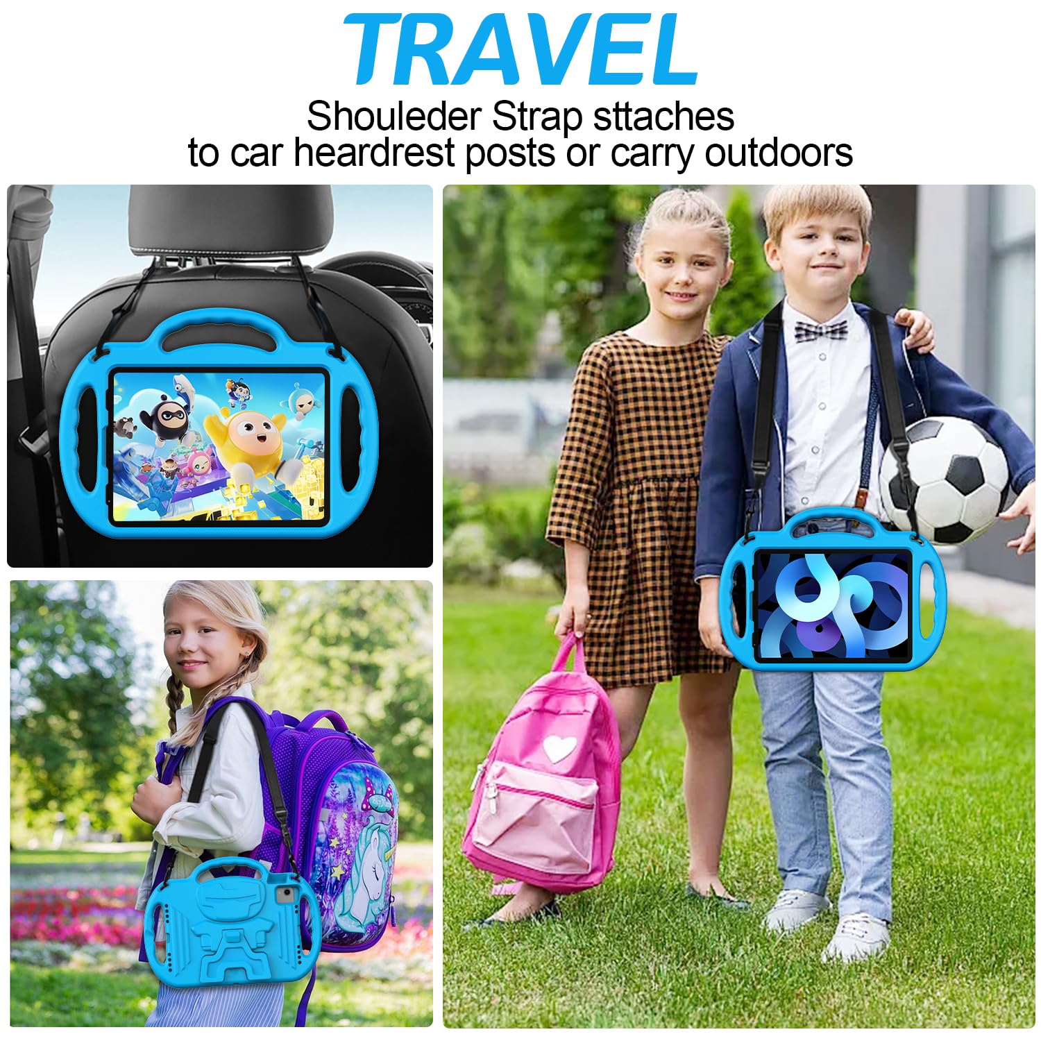 AVAWO Kids Case for iPad 10th 10.9 Inch 2022/iPad Air 6/5/4 2024 Generation Pro 12345- with Shoulder Strap/Handles/Adjustable Kickstand Light Weight Durable Cover for iPad 10 gen, Blue