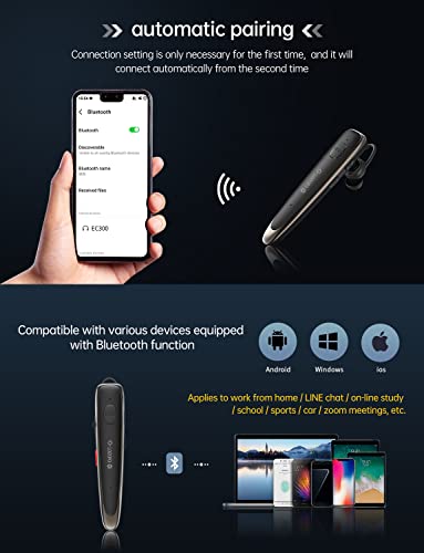 Glazata Wireless Headset with ENC Dual Mic Noise Canceling & Mute Key, apt-X & apt-X HD for Driving, Office, Business, Compatible with Cell Phone and PC 「Black」