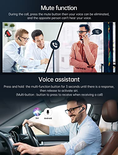 Glazata Wireless Headset with ENC Dual Mic Noise Canceling & Mute Key, apt-X & apt-X HD for Driving, Office, Business, Compatible with Cell Phone and PC 「Black」