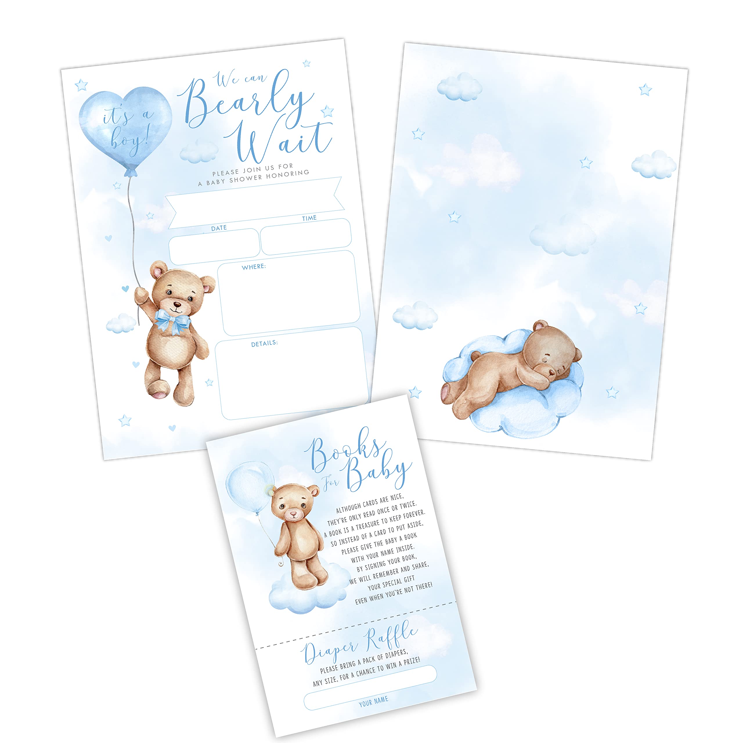 Your Main Event Prints Bear Baby Shower Invitations with Book Request and Diaper Raffle Card, We Can Bearly Wait Teddy, Forest Animal, Baby Sprinkle, 20 Fill in Invites