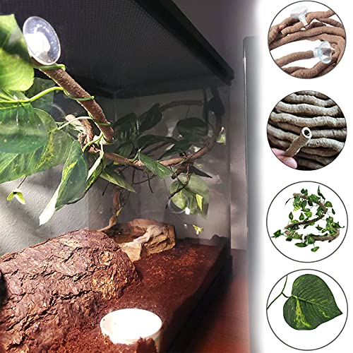 Tfwadmx Large Reptile Hides Lizard Resin Hollow Tree Trunk Hideout Bendable Vines Leaves Bearded Dragon Tank Accessories Gecko Habitat Decoration for Chameleon,Snake and Hermit Crabs