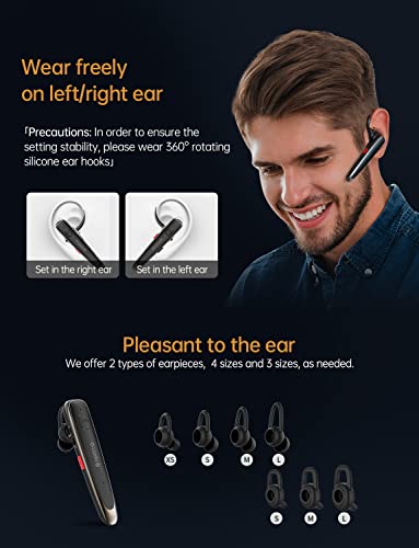 Glazata Wireless Headset with ENC Dual Mic Noise Canceling & Mute Key, apt-X & apt-X HD for Driving, Office, Business, Compatible with Cell Phone and PC 「Black」