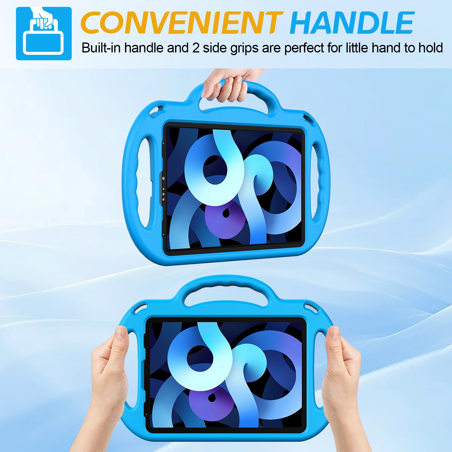 AVAWO Kids Case for iPad 10th 10.9 Inch 2022/iPad Air 6/5/4 2024 Generation Pro 12345- with Shoulder Strap/Handles/Adjustable Kickstand Light Weight Durable Cover for iPad 10 gen, Blue