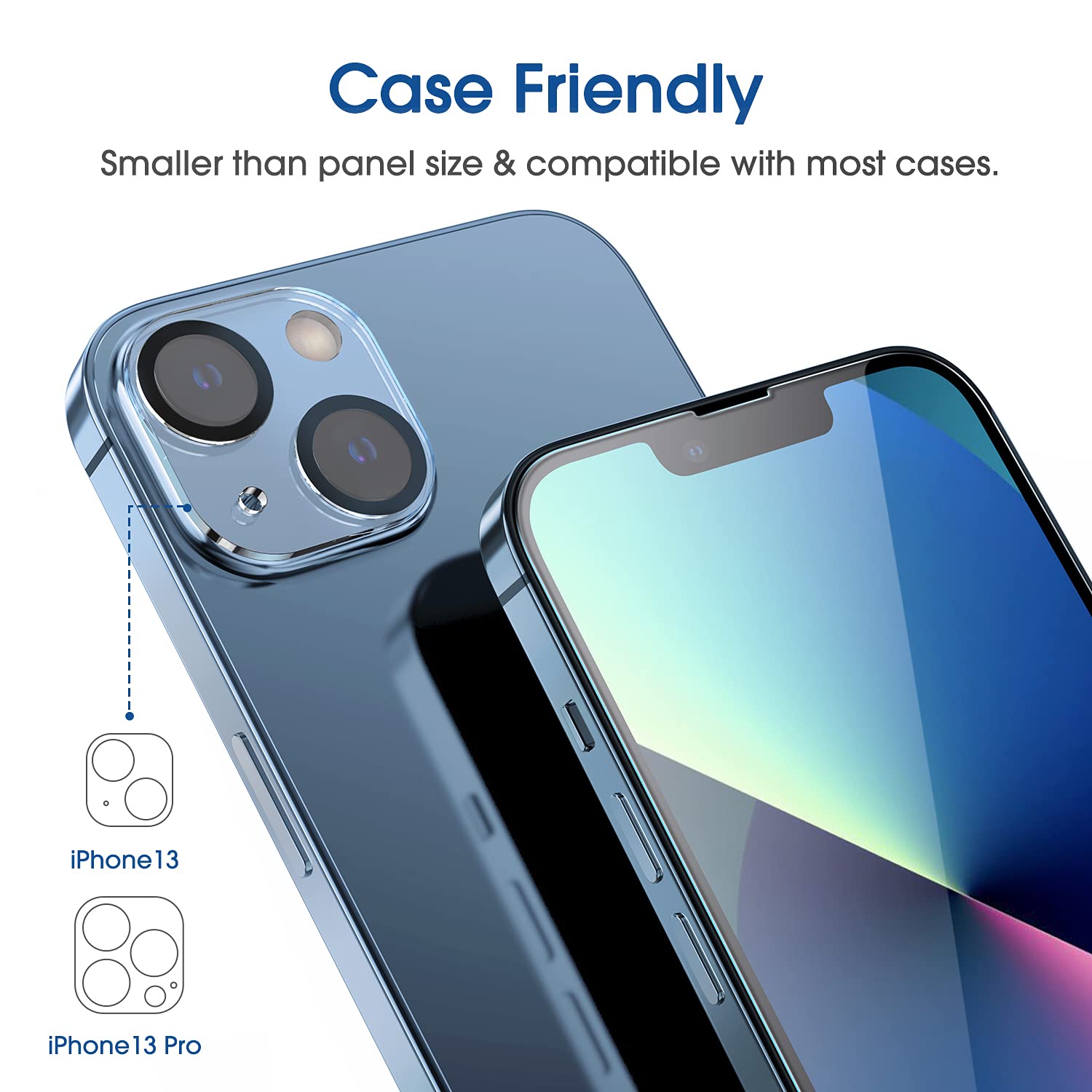 amFilm Screen Protector OneTouch Compatible with iPhone 13, iPhone 13 Pro (6.1", 2021) Tempered Glass and Camera Lens Protector, Edge to Edge Full Coverage Easy Installation Kit, Plastic, 2+2 Pack