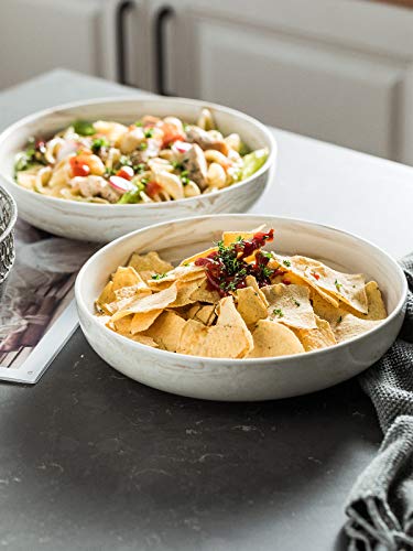YHOSSEUN Ceramic Salad Bowl,10-inch Porcelain Serving Bowls for Pasta Fruit Snacks, 1.9 Quarts Large Stackable Dinner Serving Bowl Set of 2, Brown